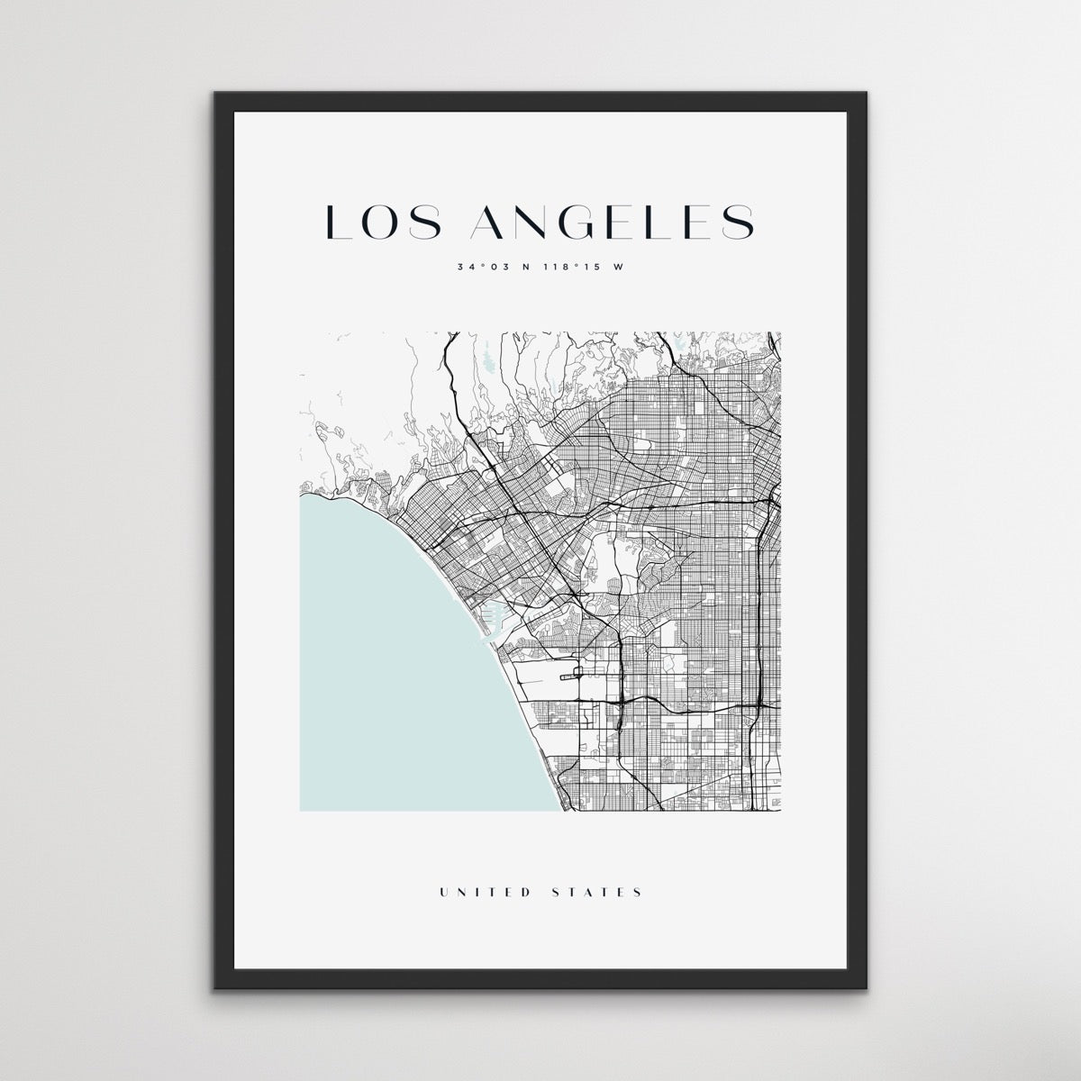 Los Angeles City Map - Square City Map Stretched Canvas or Wall Art Pr ...