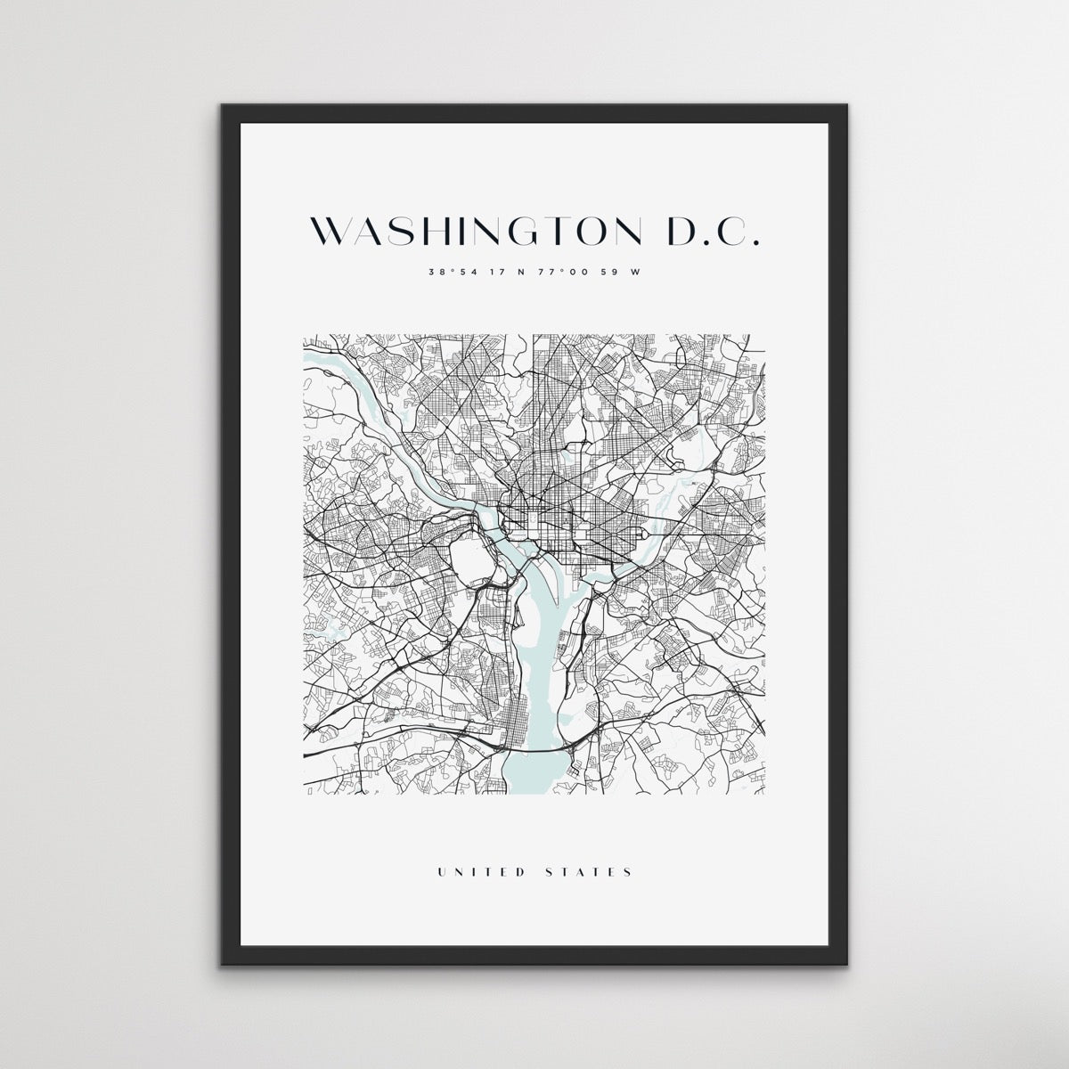 Washington DC City Map - Square City Map Stretched Canvas or Wall Art ...