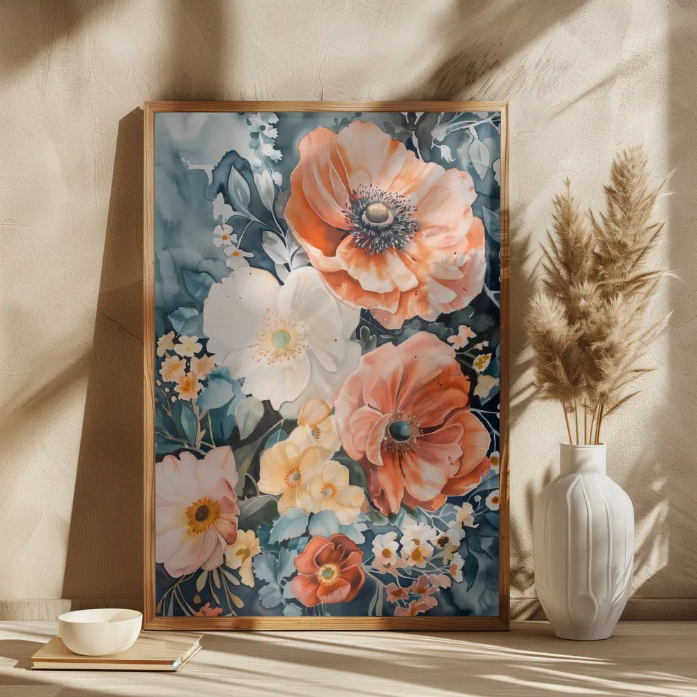 Watercolor Floral No. 7 - Square Stretched Canvas, Poster or Fine Art ...