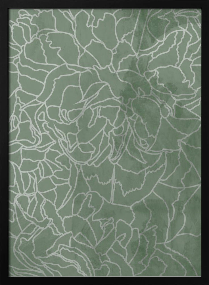 Abstract sage green line drawing flowers by &n - Stretched Canvas or ...