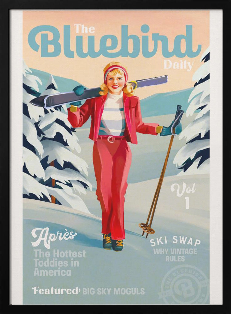 The Bluebird Daily Pinup Ski Art by &n - Stretched Canvas or Fine Art ...